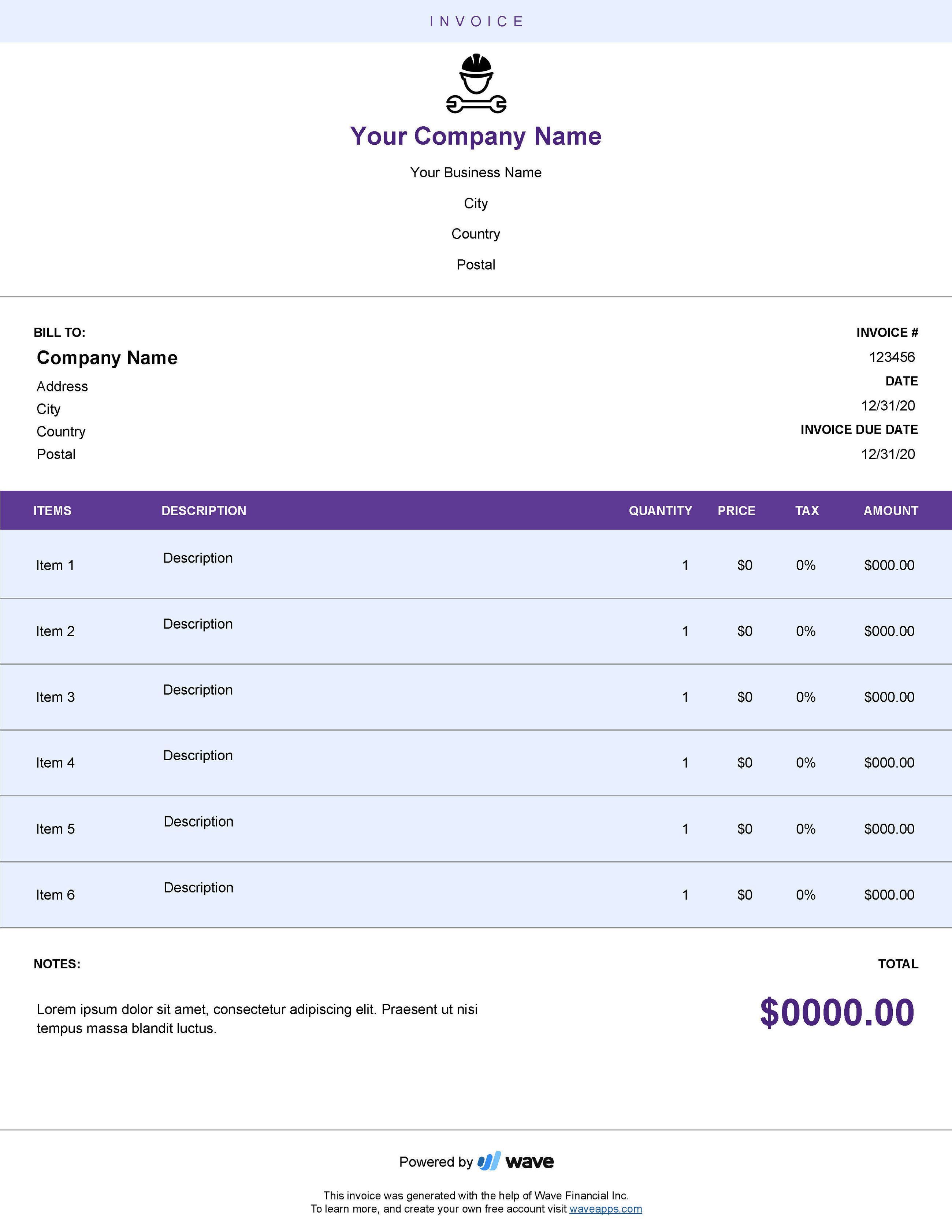 Contract Labor Invoice Template - Wave Financial