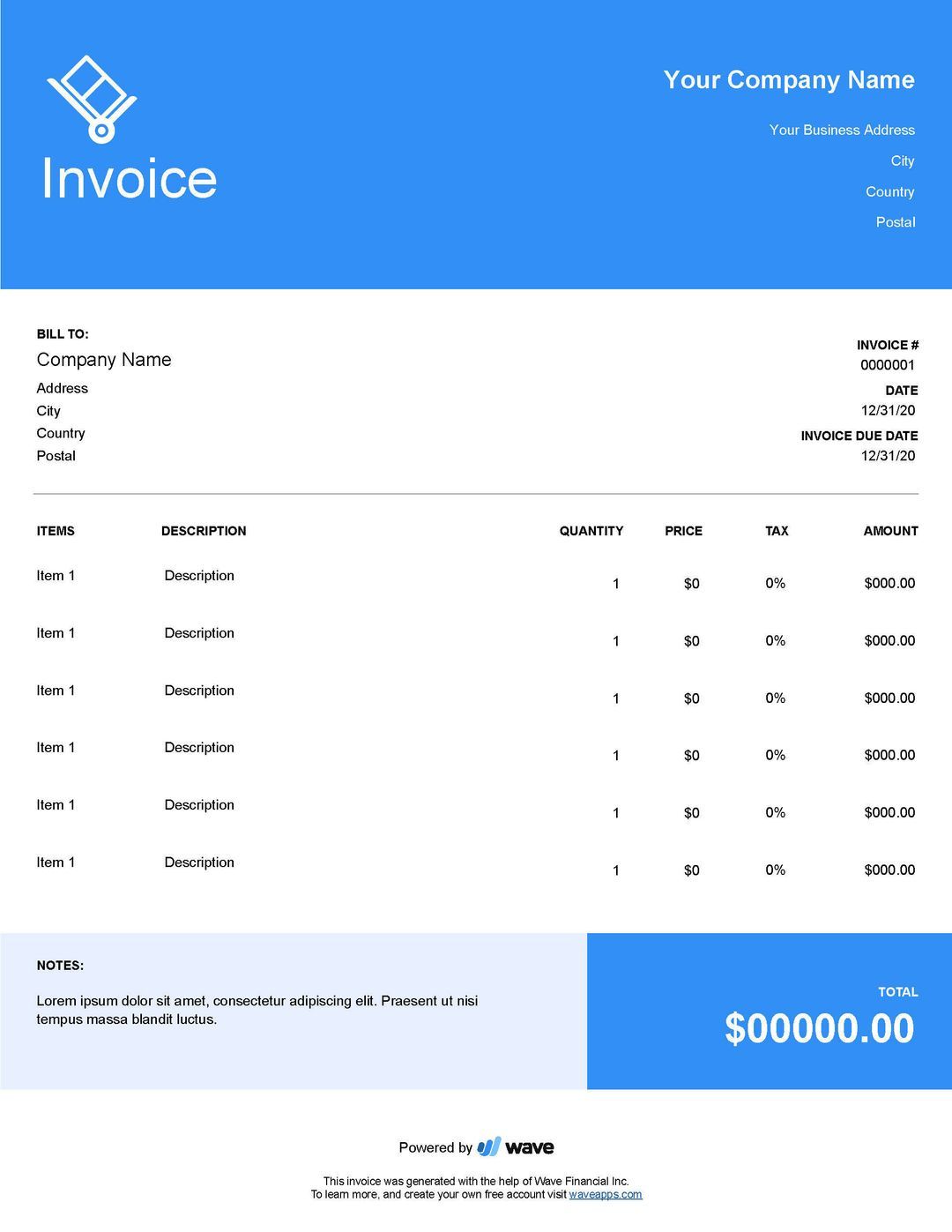 Freight Invoice Template - Wave Financial