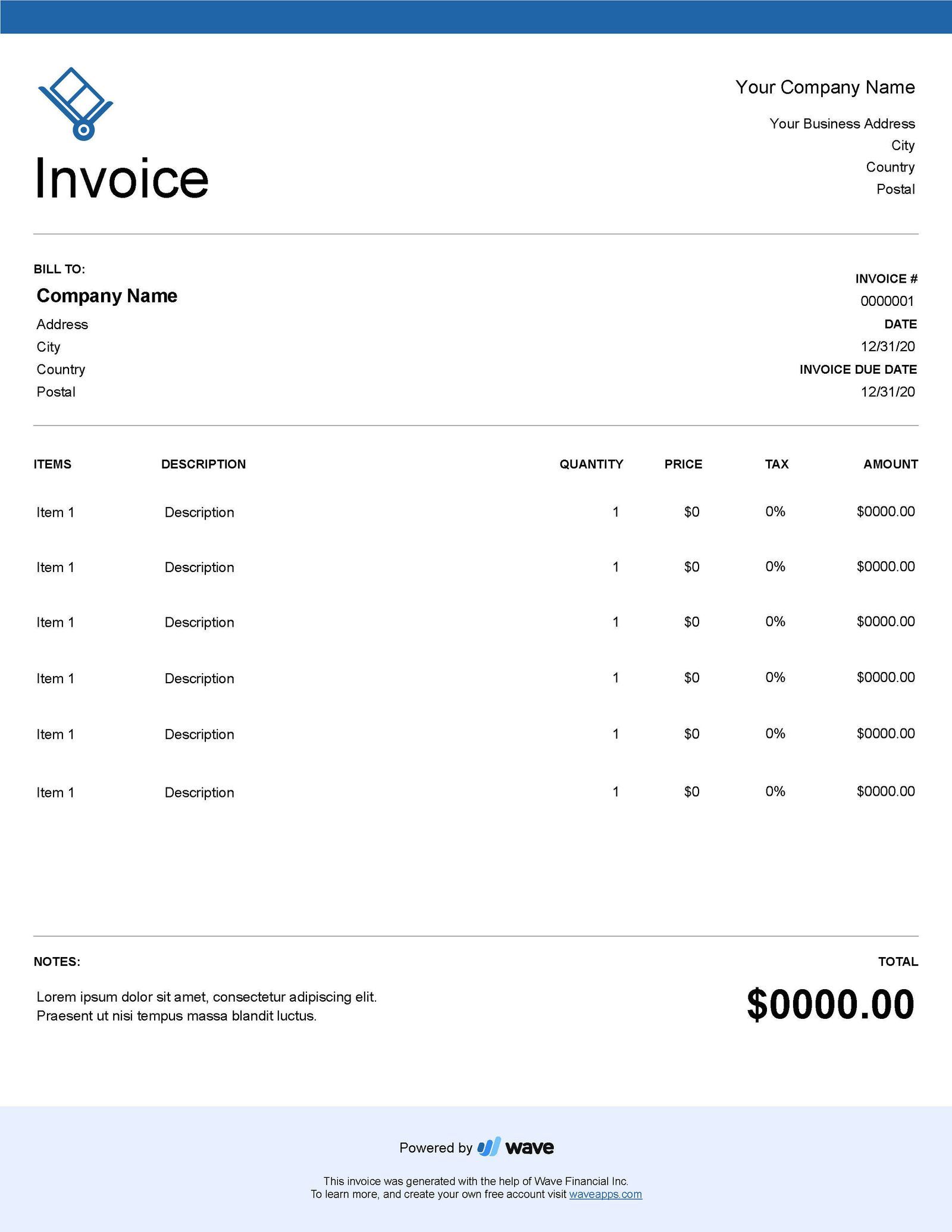 Freight Invoice Template - Wave Financial