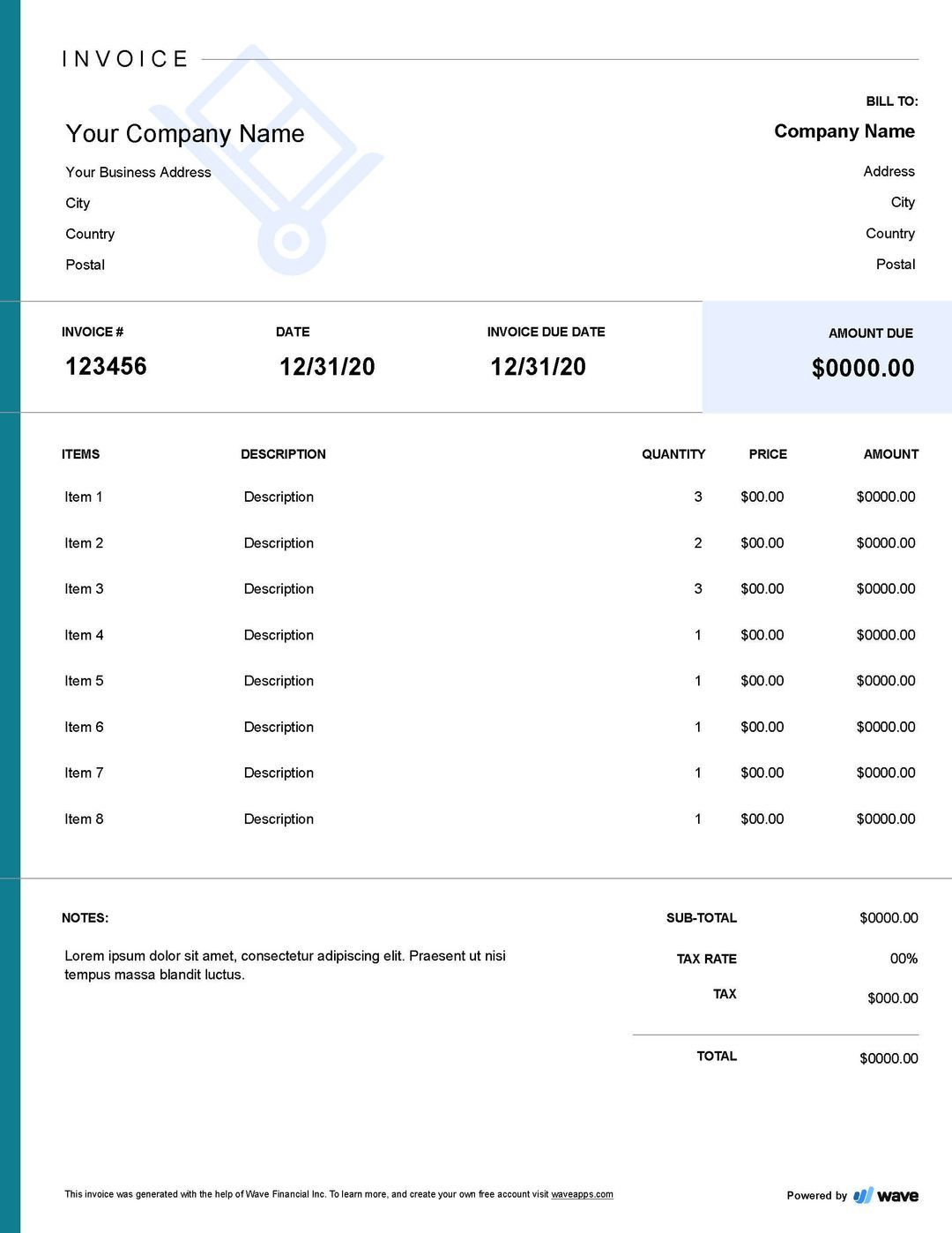 Freight Invoice Template - Wave Financial