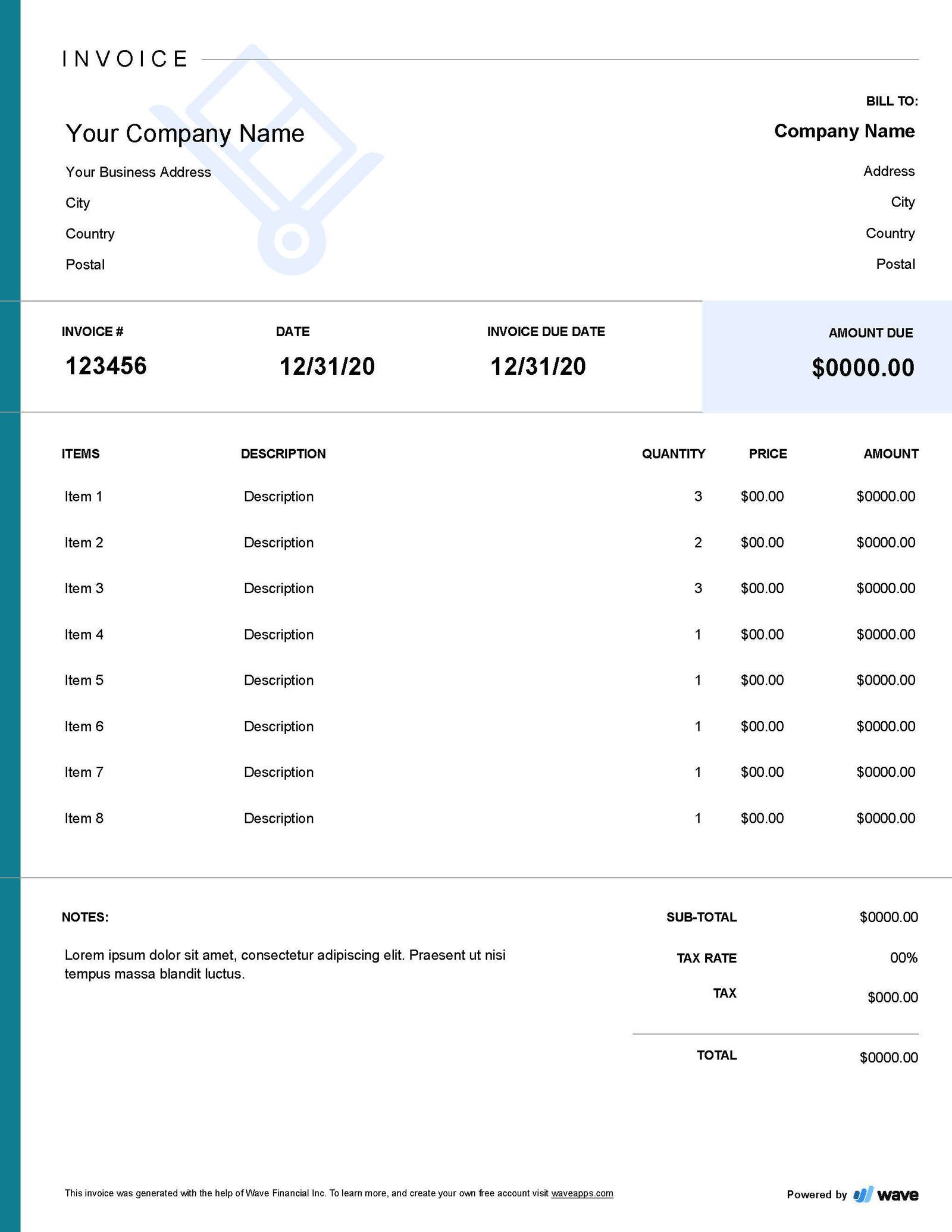 Freight Invoice Template - Wave Financial