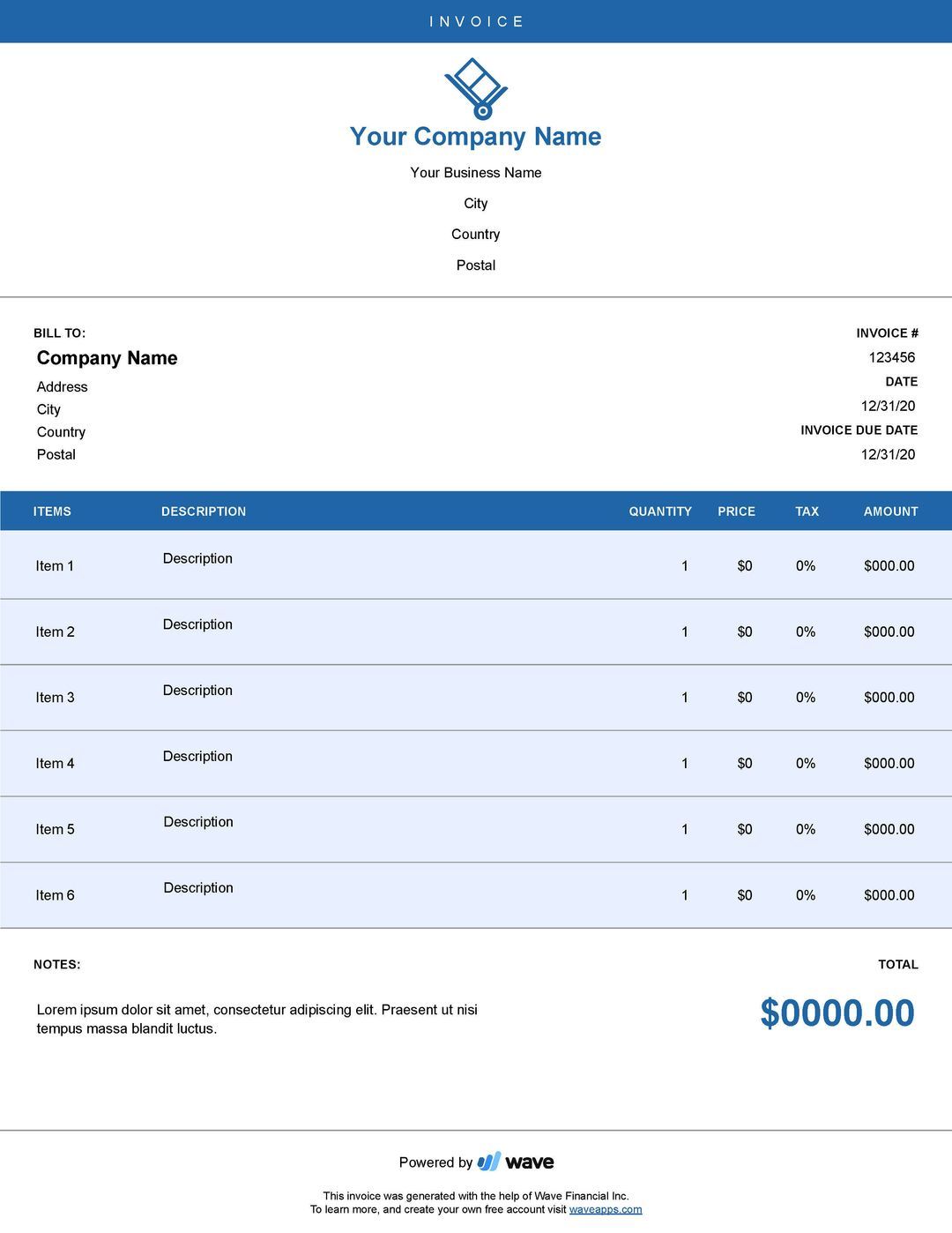 Freight Invoice Template - Wave Financial