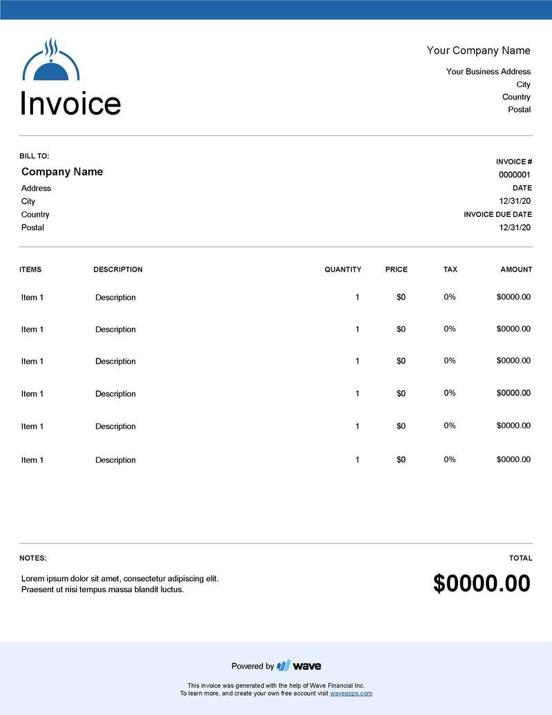Catering Invoice Template - Wave Financial