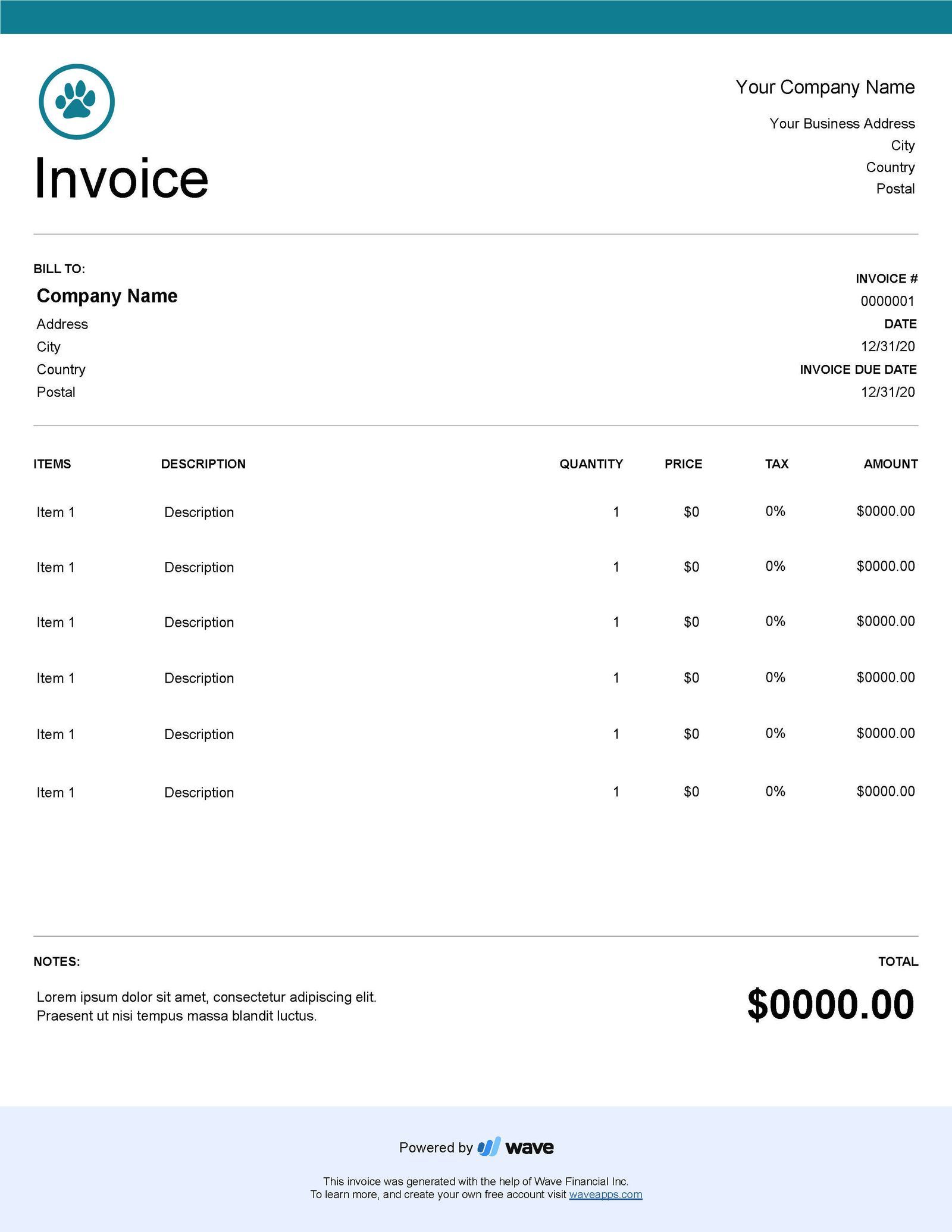 Veterinary Invoice Template - Free Download