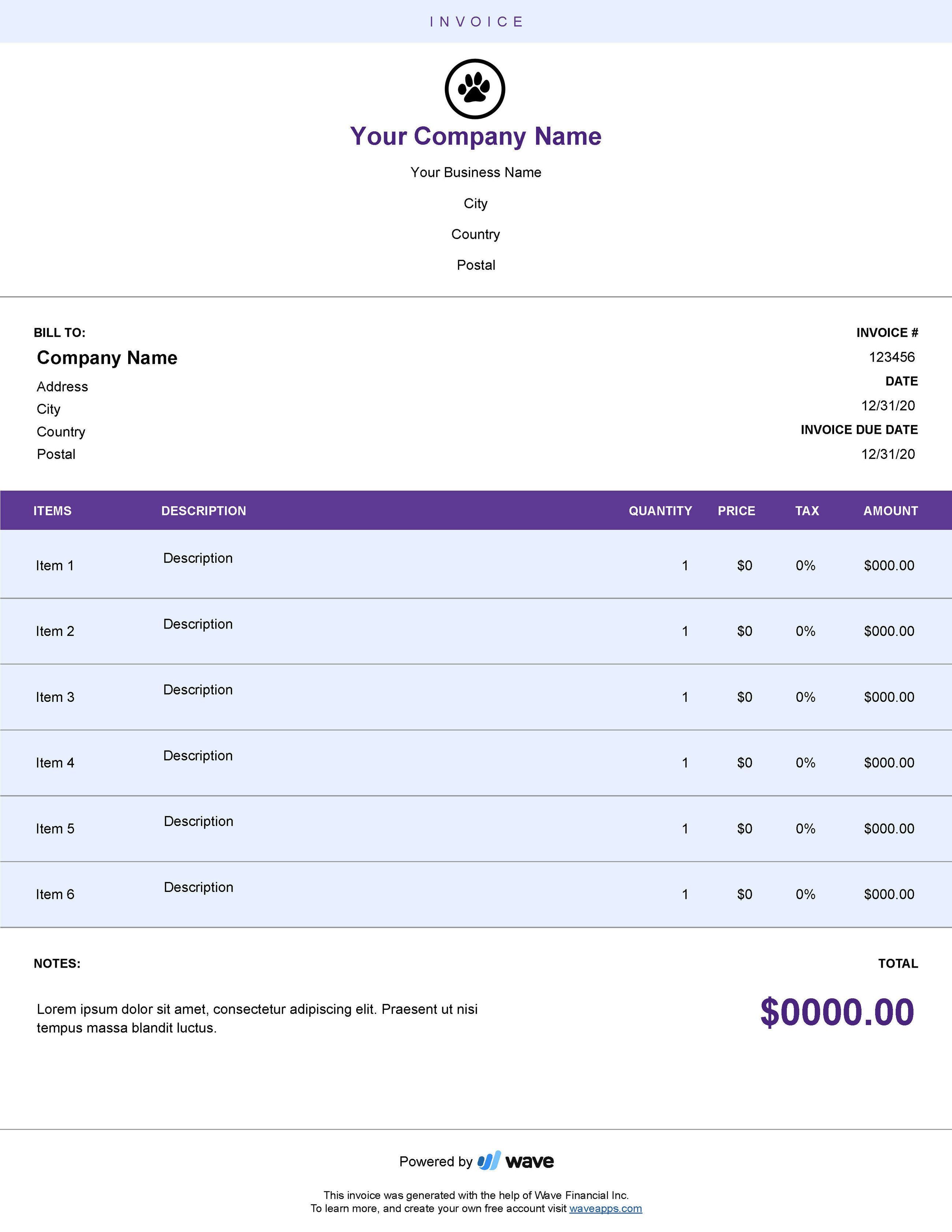 Veterinary Invoice Template - Free Download