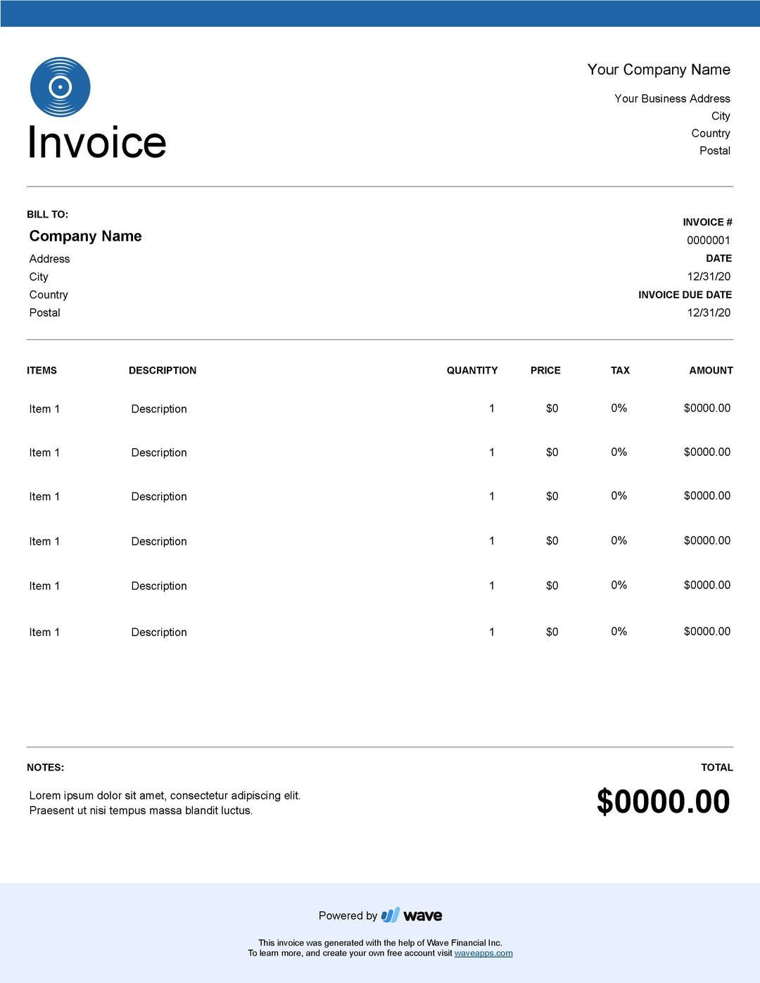 DJ Invoice Template - Wave Financial