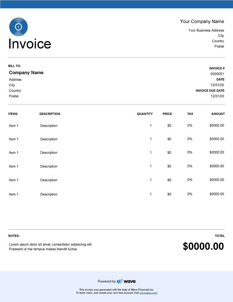 DJ Invoice Template - Wave Financial
