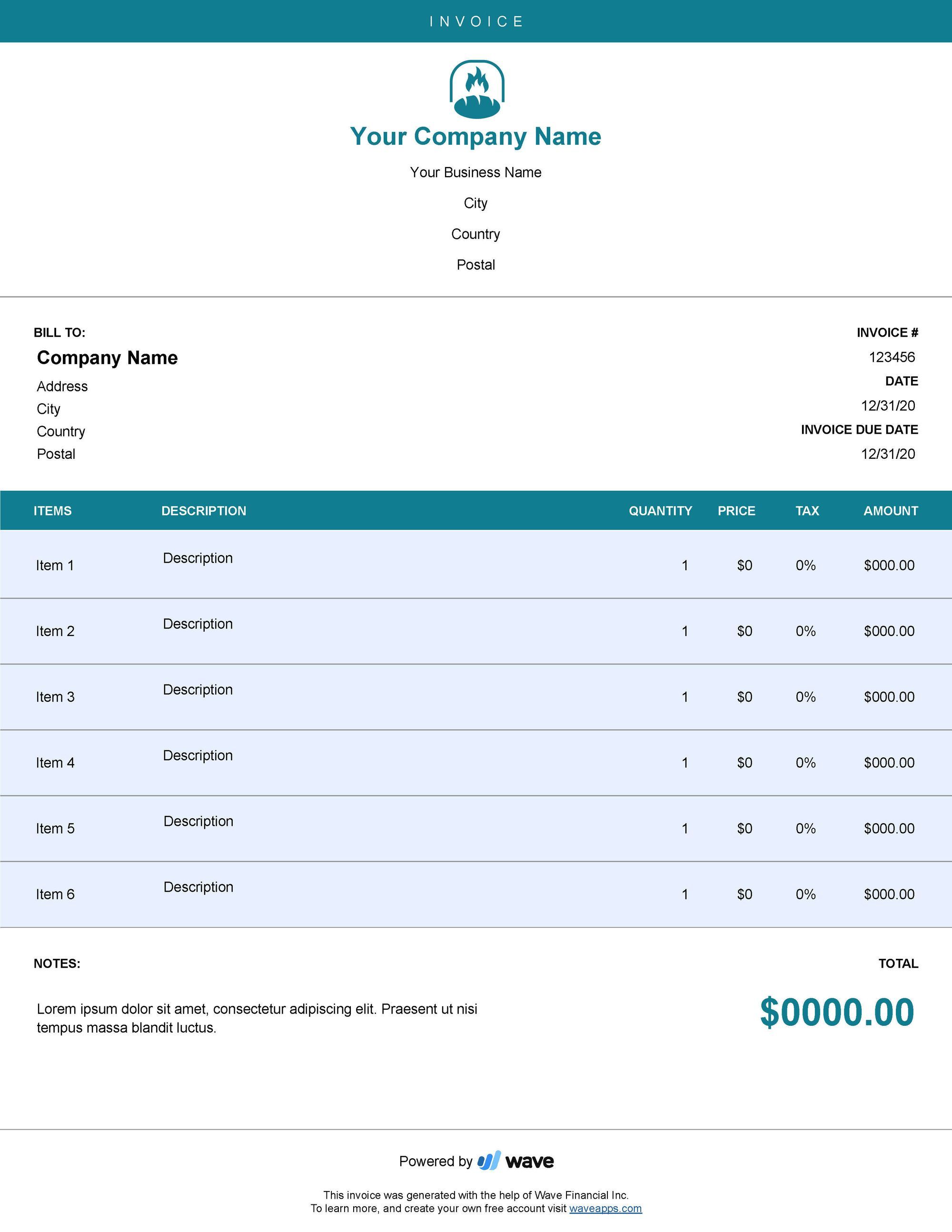Bakery Invoice Template - Wave Financial