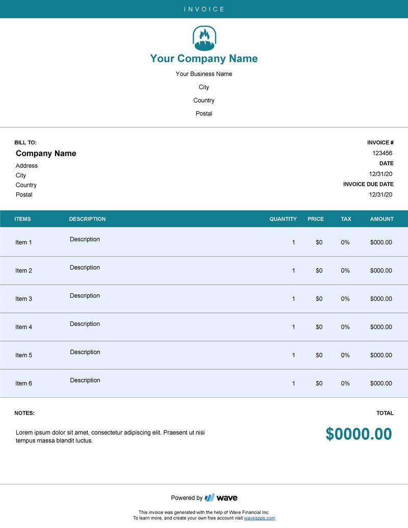 Bakery Invoice Template - Wave Financial