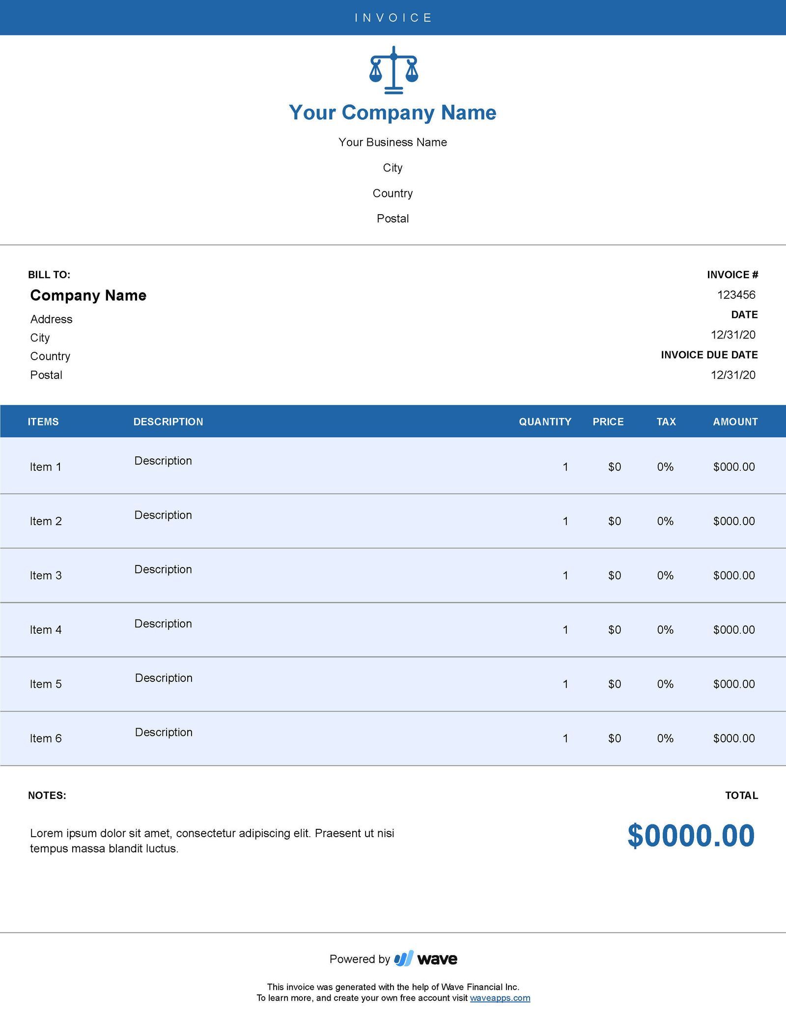 Attorney invoice template - Wave Invoicing