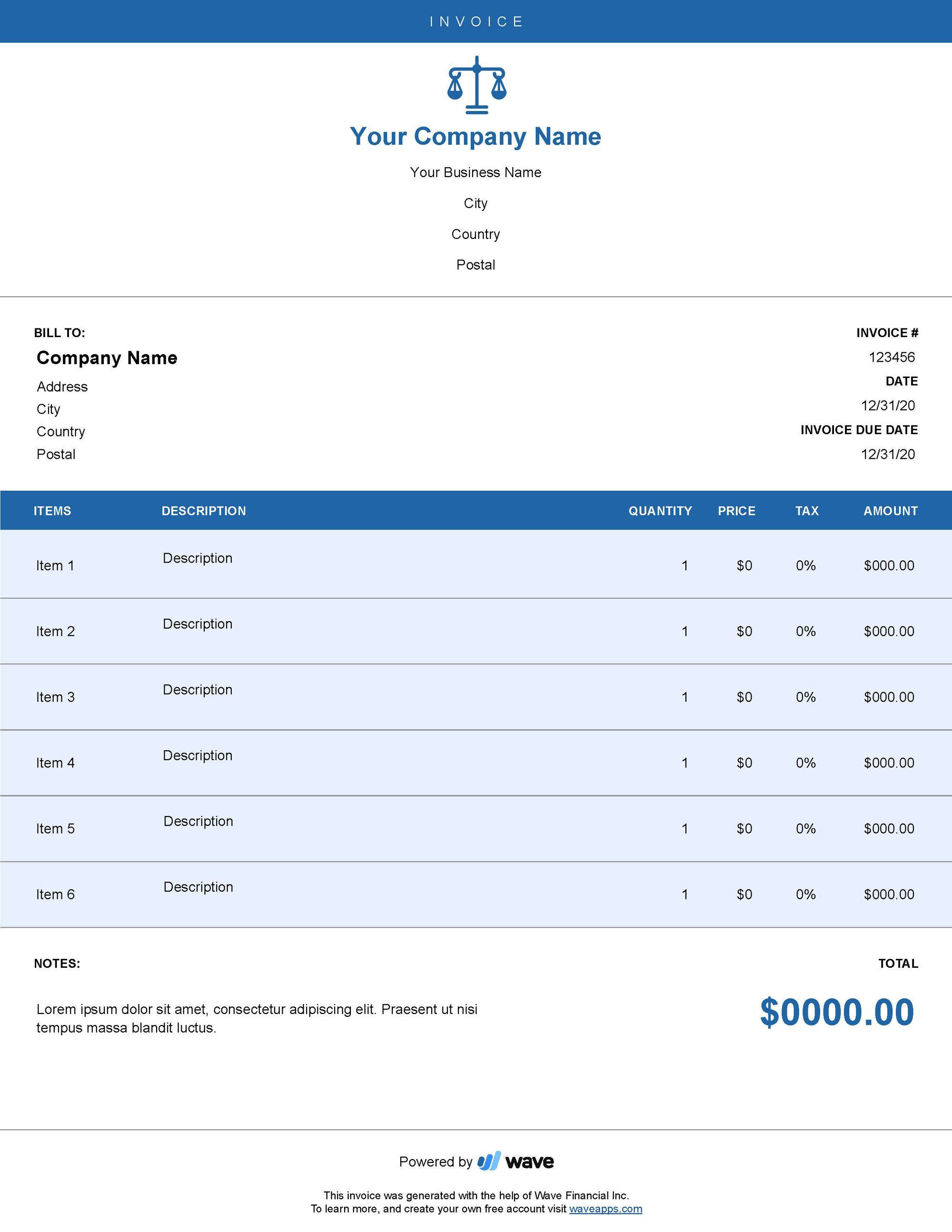 Attorney invoice template - Wave Invoicing