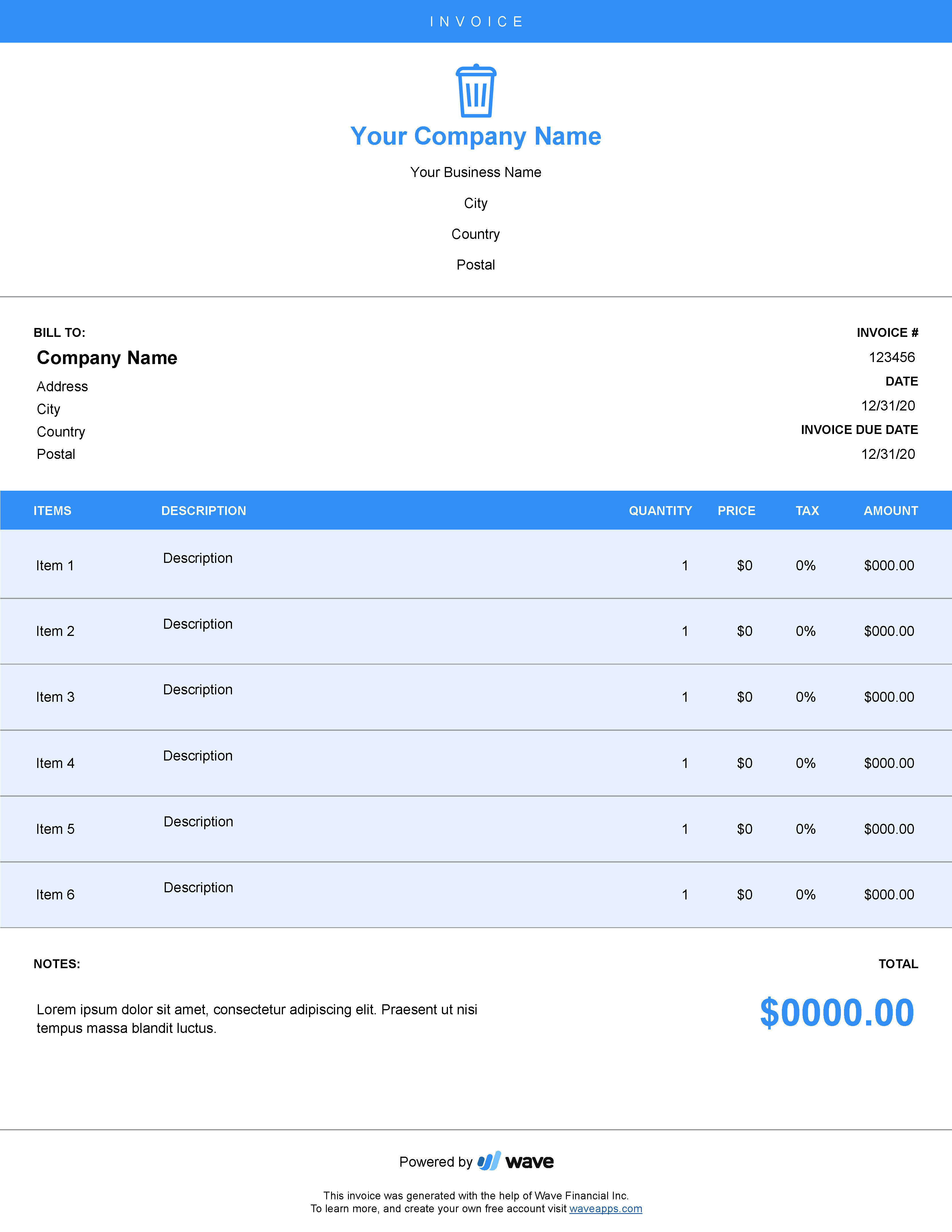 Junk Removal Invoice Template Wave Financial