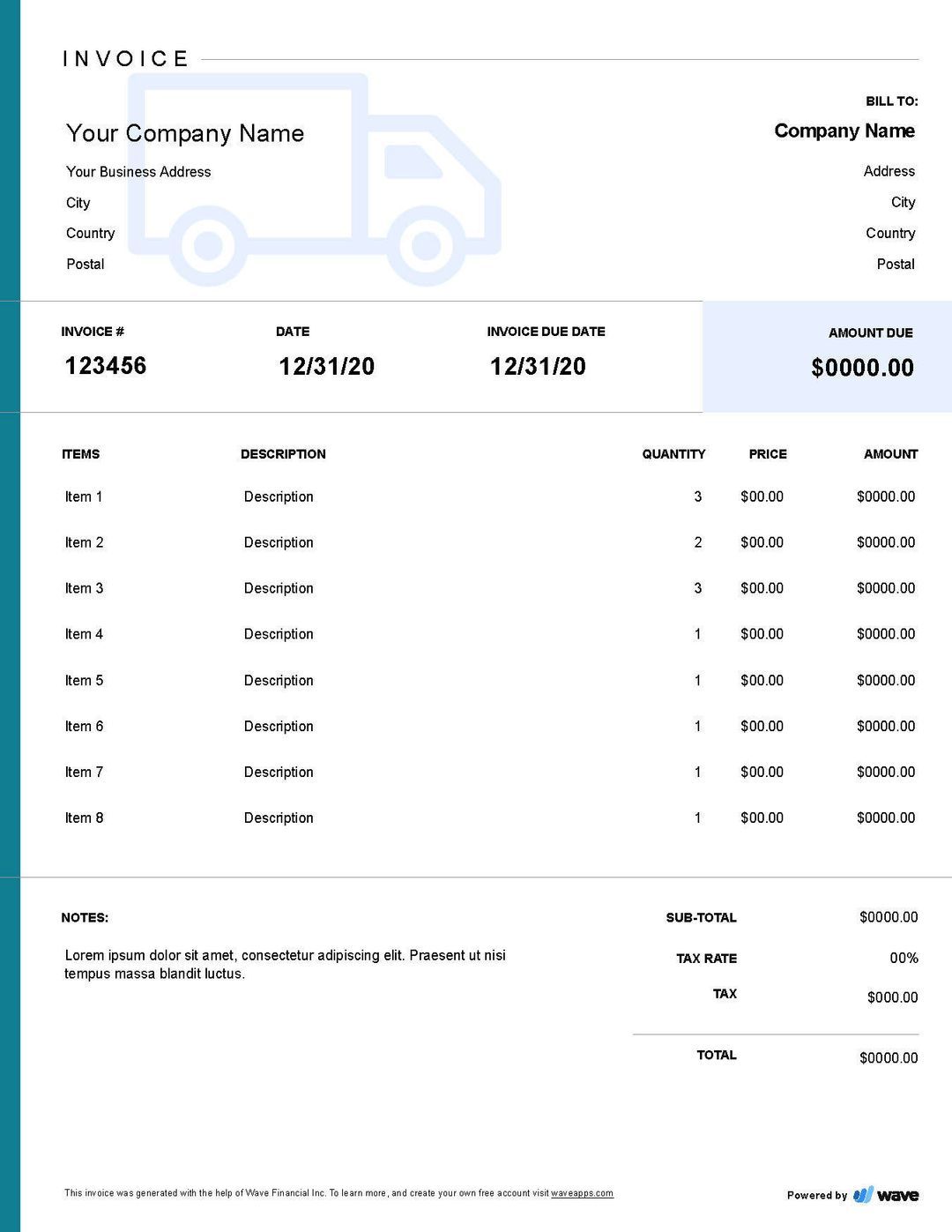 Courier Invoice Template - Wave Financial