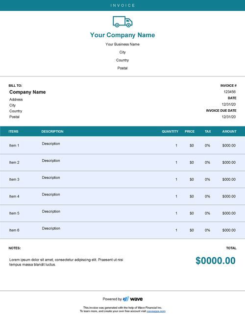 Courier Invoice Template - Wave Financial