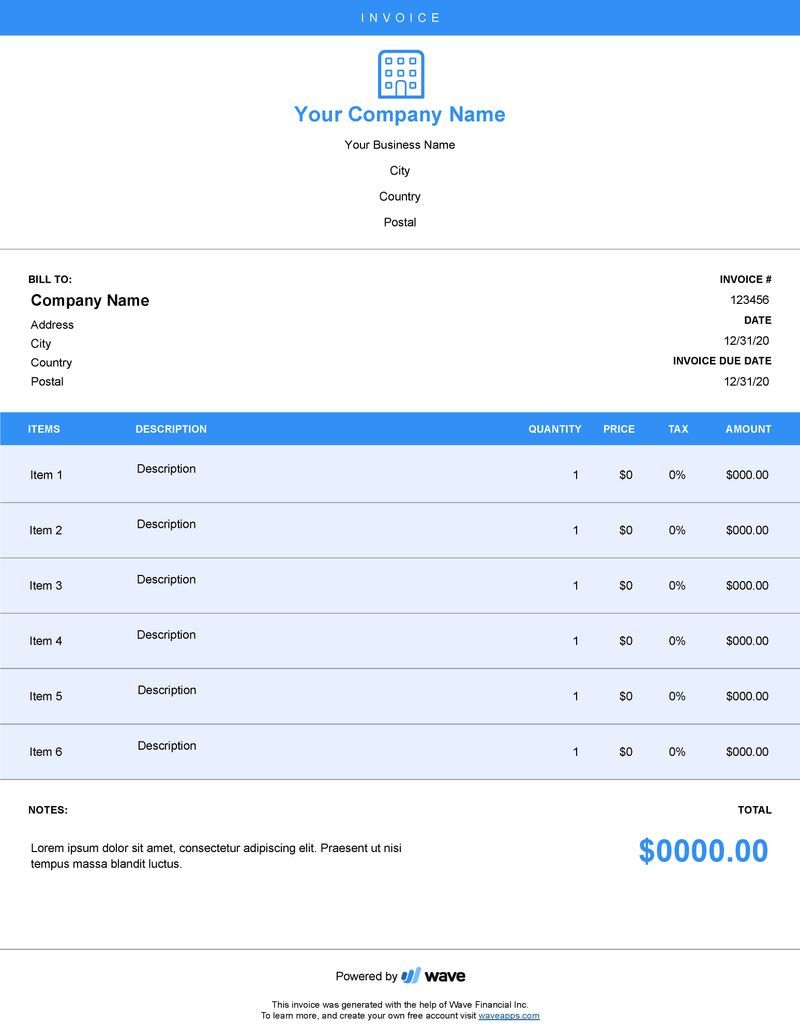 Hotel Invoice Template - Wave Financial
