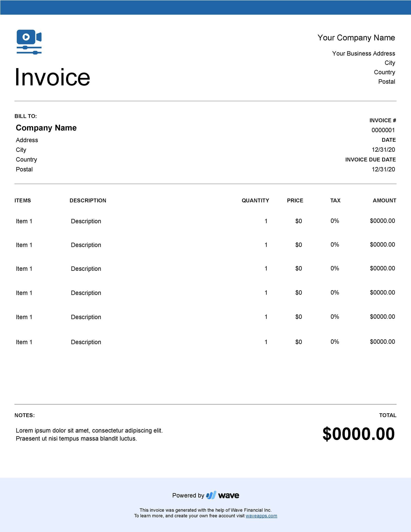 Video Production Invoice Template Free Download