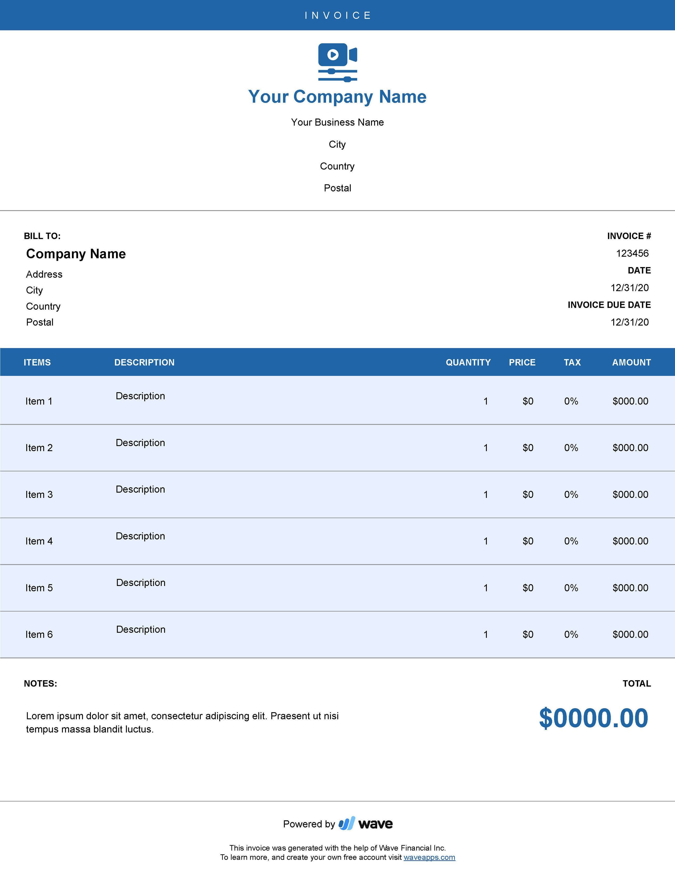 Video Production Invoice Template - Free Download