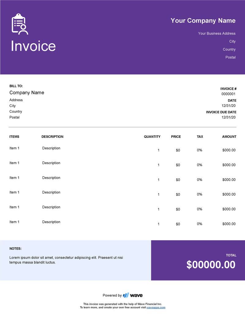 Contract Invoice Template - Wave Financial