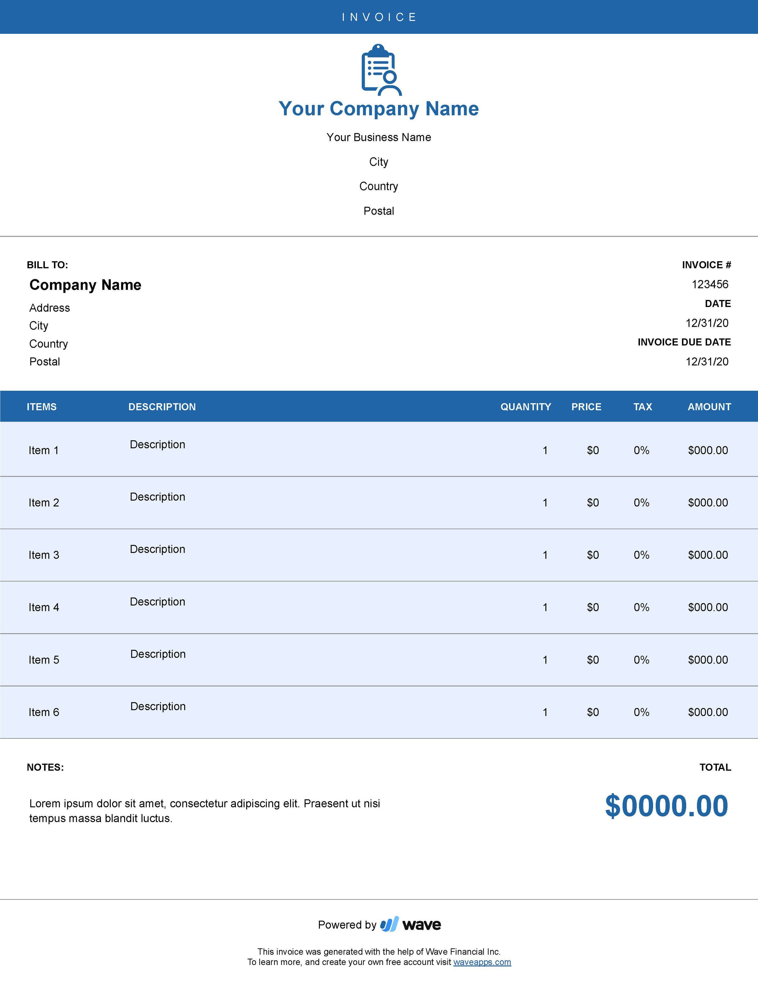 Contract Invoice Template - Wave Financial