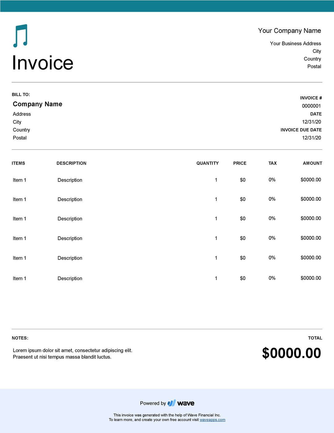 Musician Invoice Template - Free Download