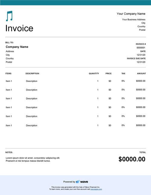 Musician Invoice Template - Free Download