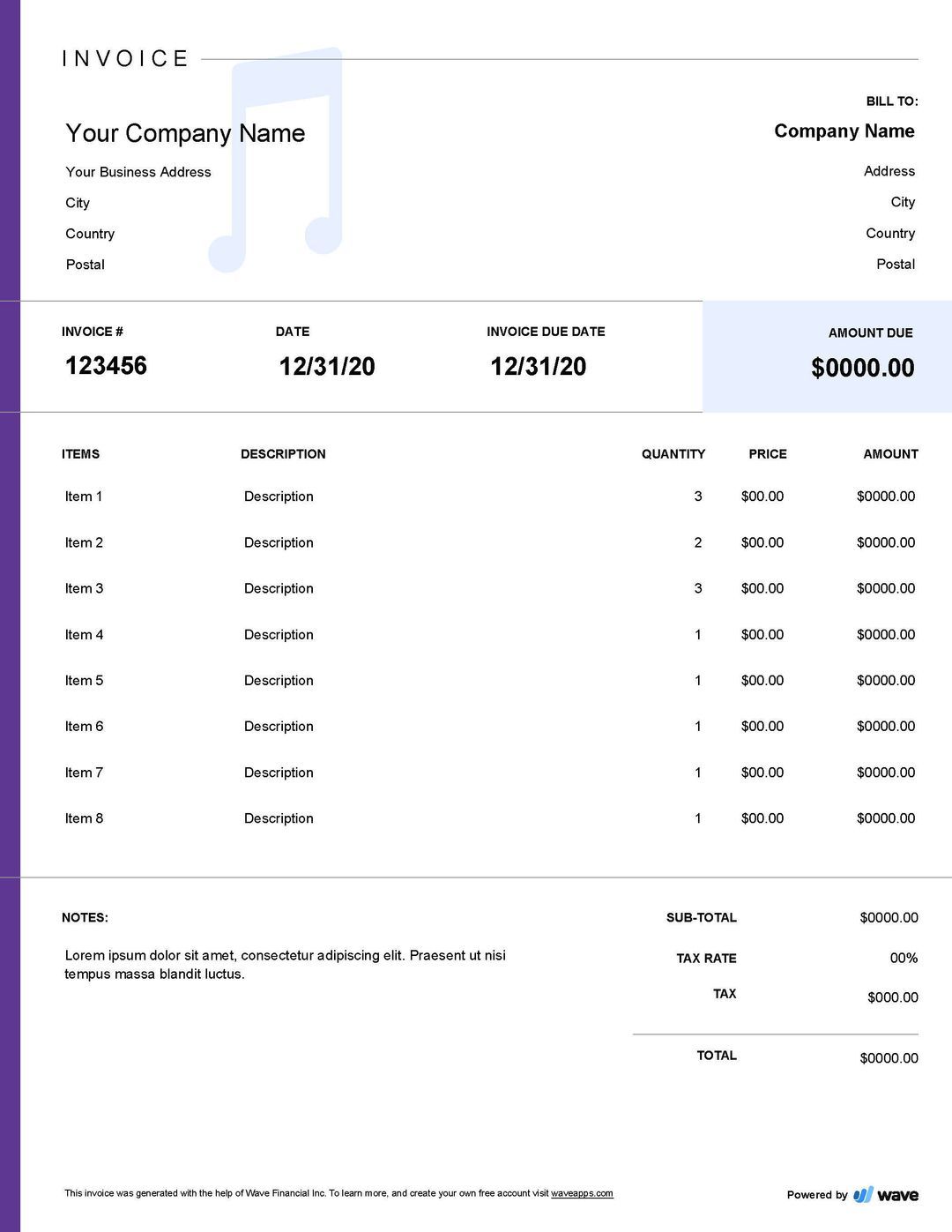Musician Invoice Template - Free Download