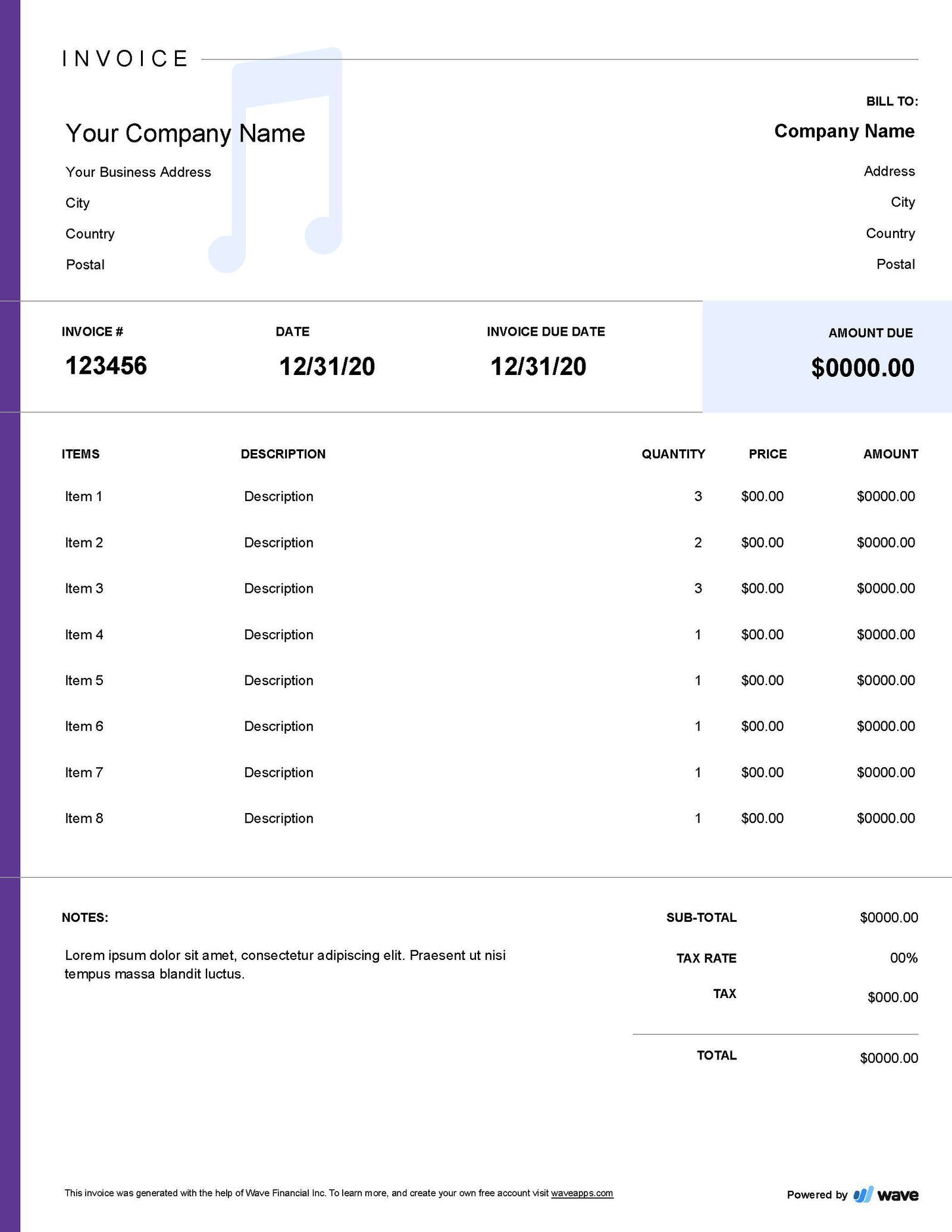 Musician Invoice Template - Free Download