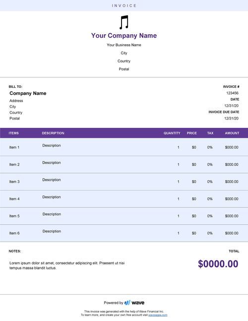 Musician Invoice Template - Free Download