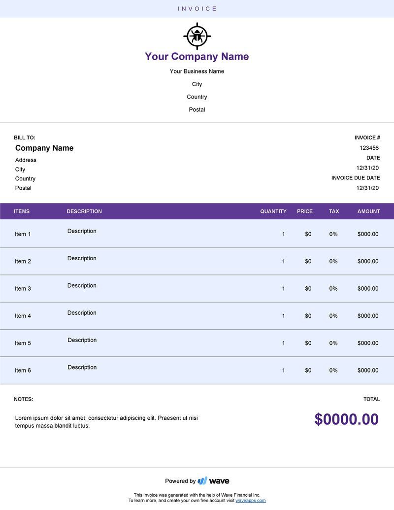 Pest Control Invoice Template - Free Download