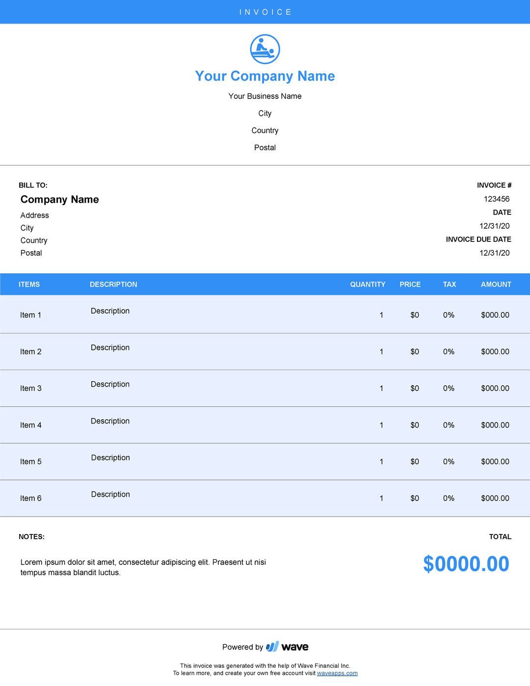 Physical Therapy Invoice Template - Free Download