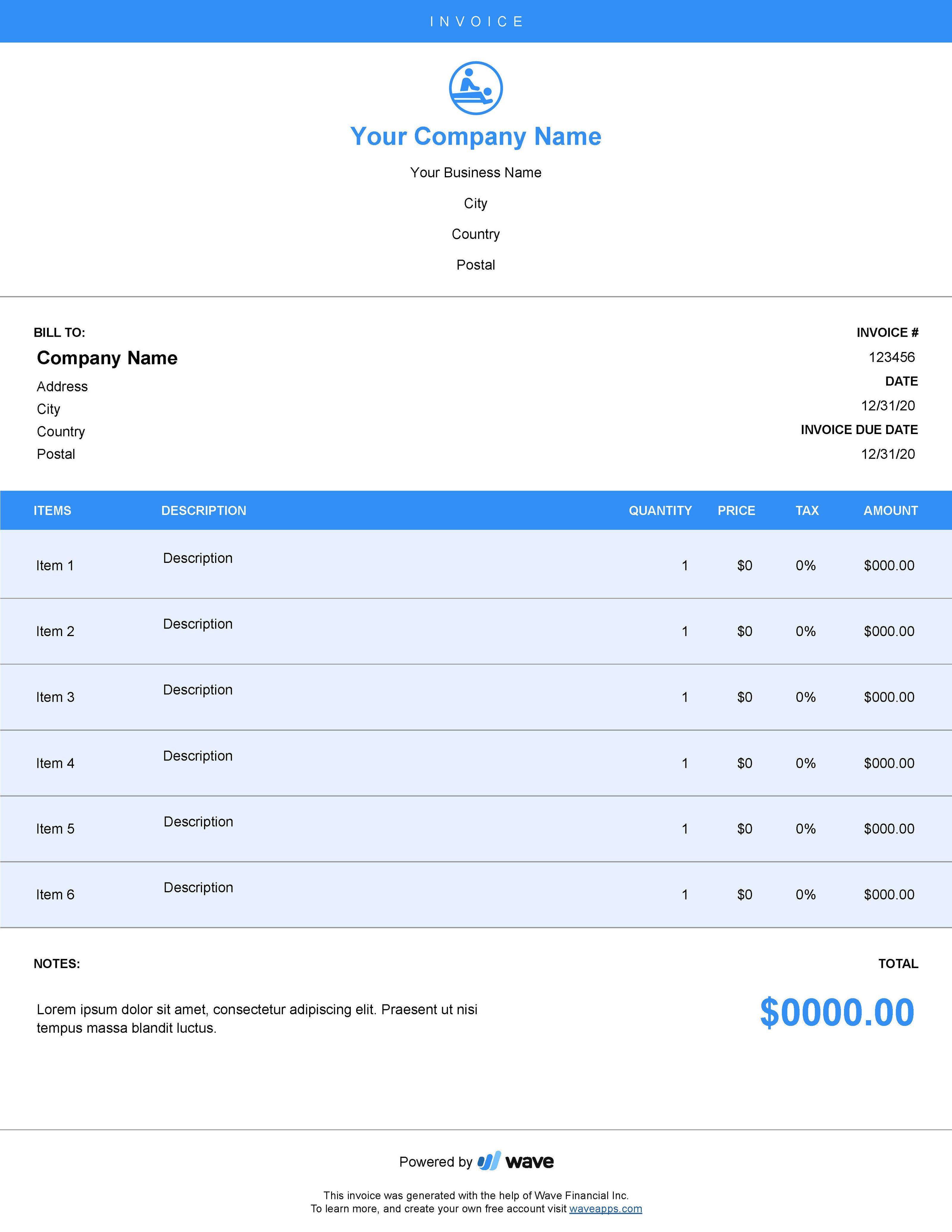 Physical Therapy Invoice Template - Free Download