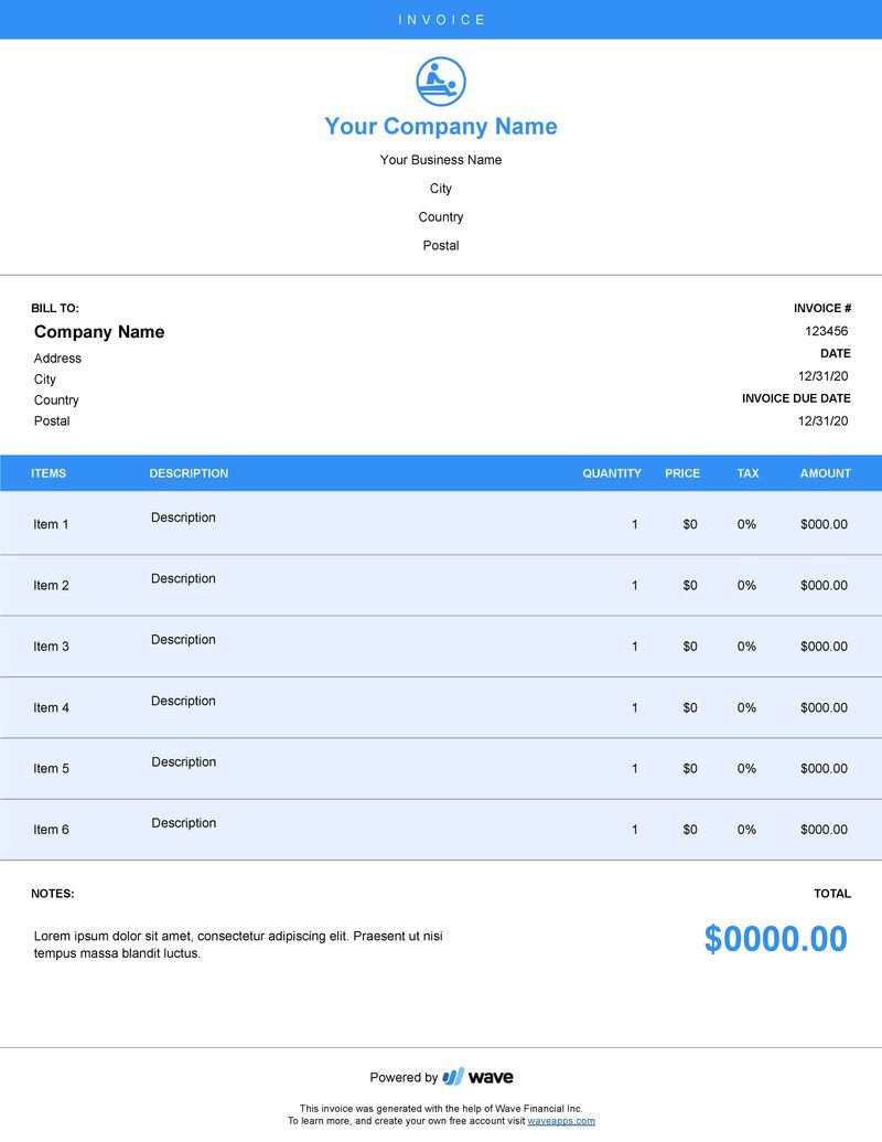 Physical Therapy Invoice Template - Free Download