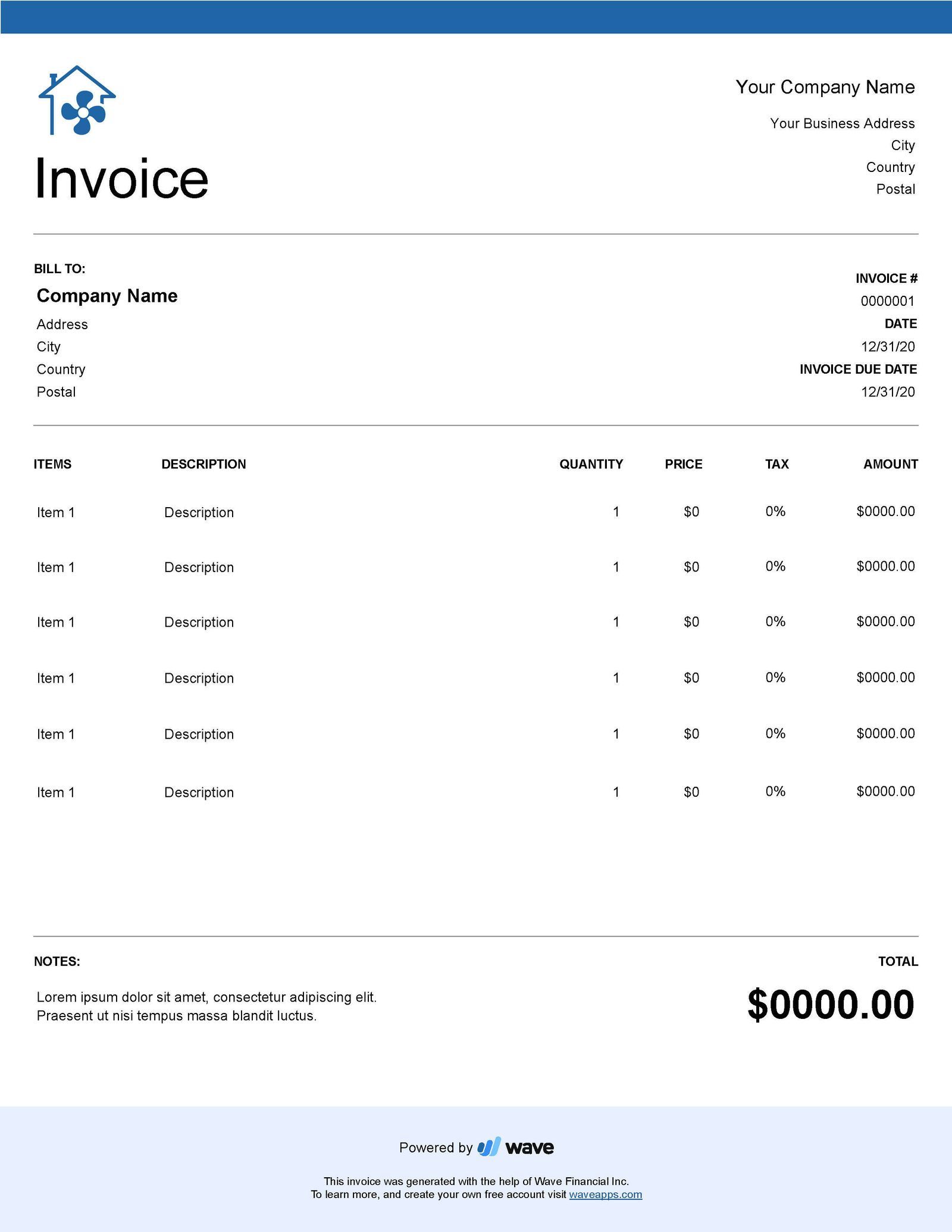 HVAC Invoice Template - Wave Financial