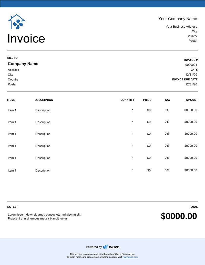 HVAC Invoice Template - Wave Financial