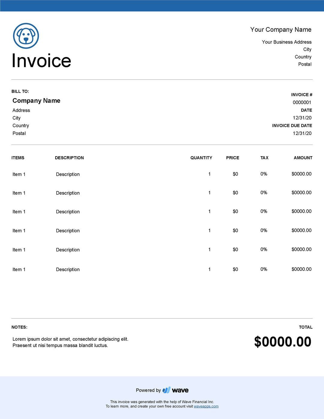 Dog Walking Invoice Template Wave Financial