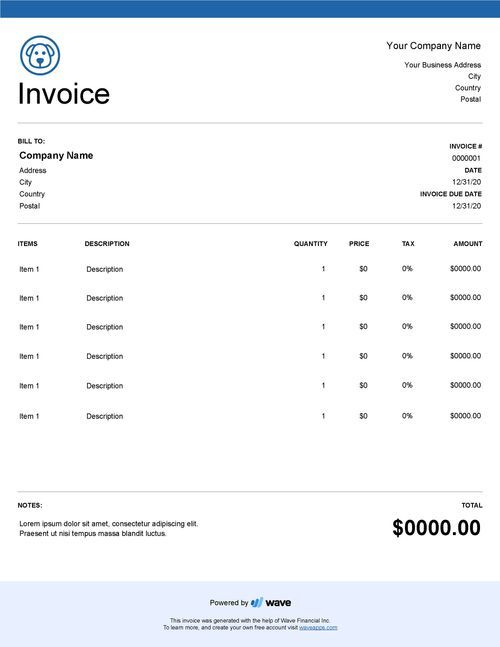 Dog Walking Invoice Template - Wave Financial