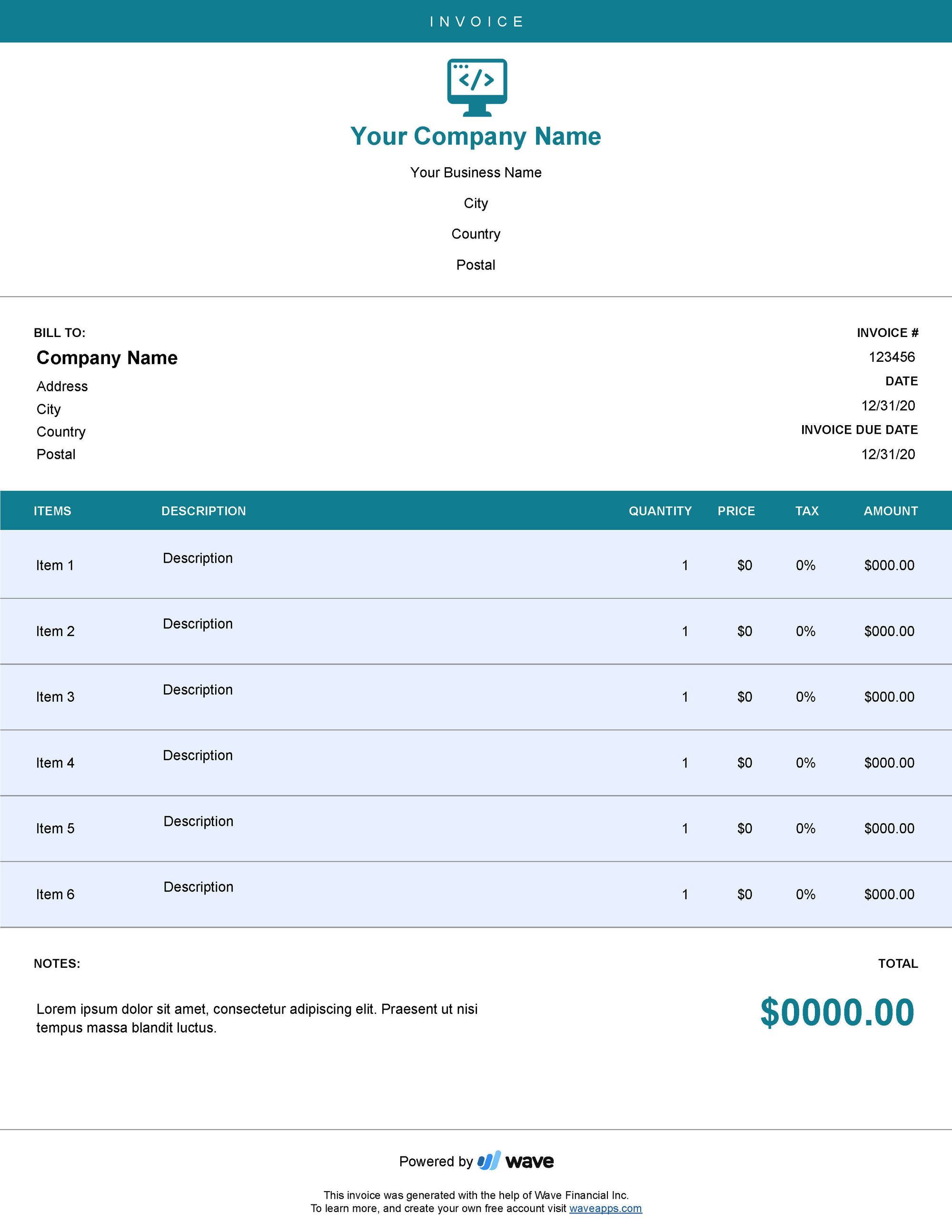 Web Development Invoice Template - Free Download