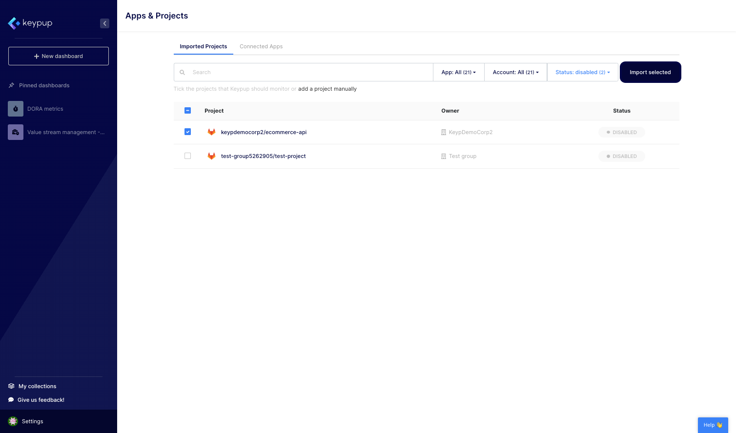 Connect Git Repos and Projects | Keypup