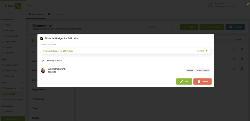 TownSq Feature Enhancements: Documents Feature