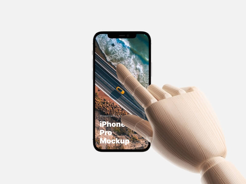 Wooden Hands iPhone 12 Pro Clay Mockups, Scene 10