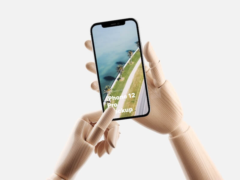 Wooden Hands iPhone 12 Pro Clay Mockups, Scene 10