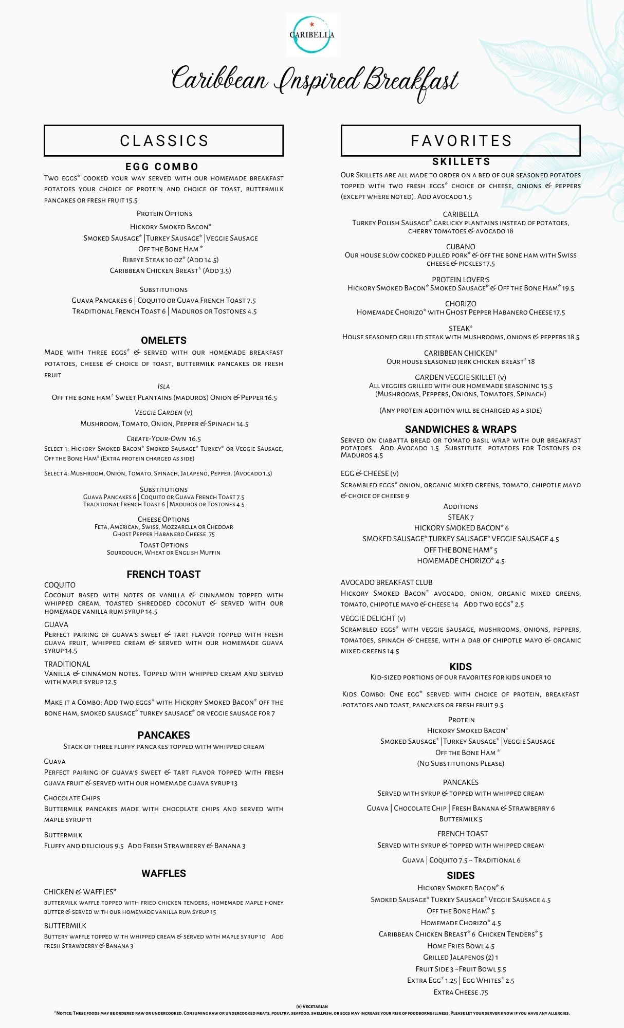 Menu | Caribella Chicago
