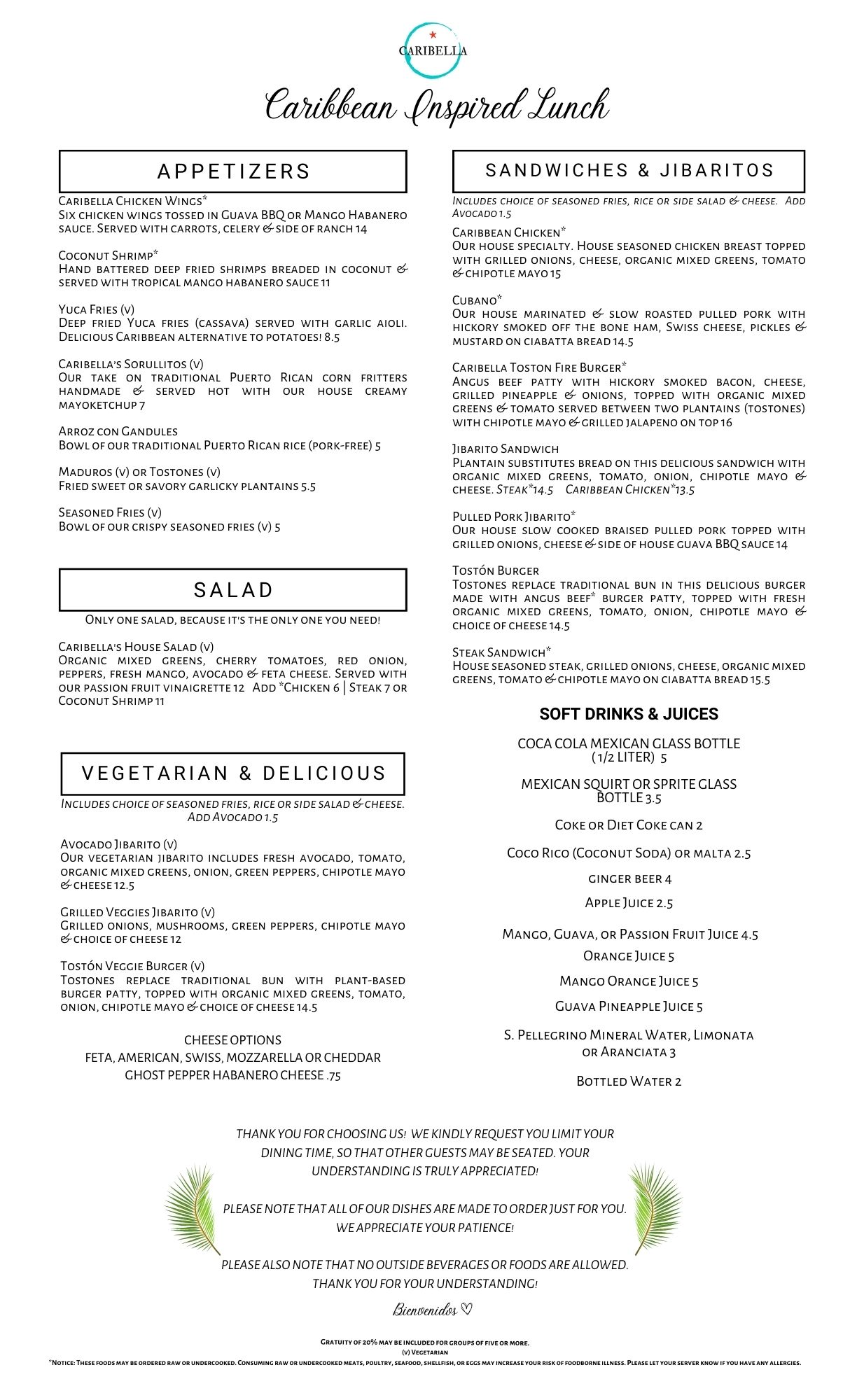 Menu | Caribella Chicago