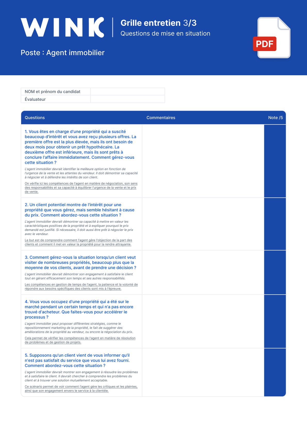 [Modèle] Grille d'évaluation entretien : Agent immobilier