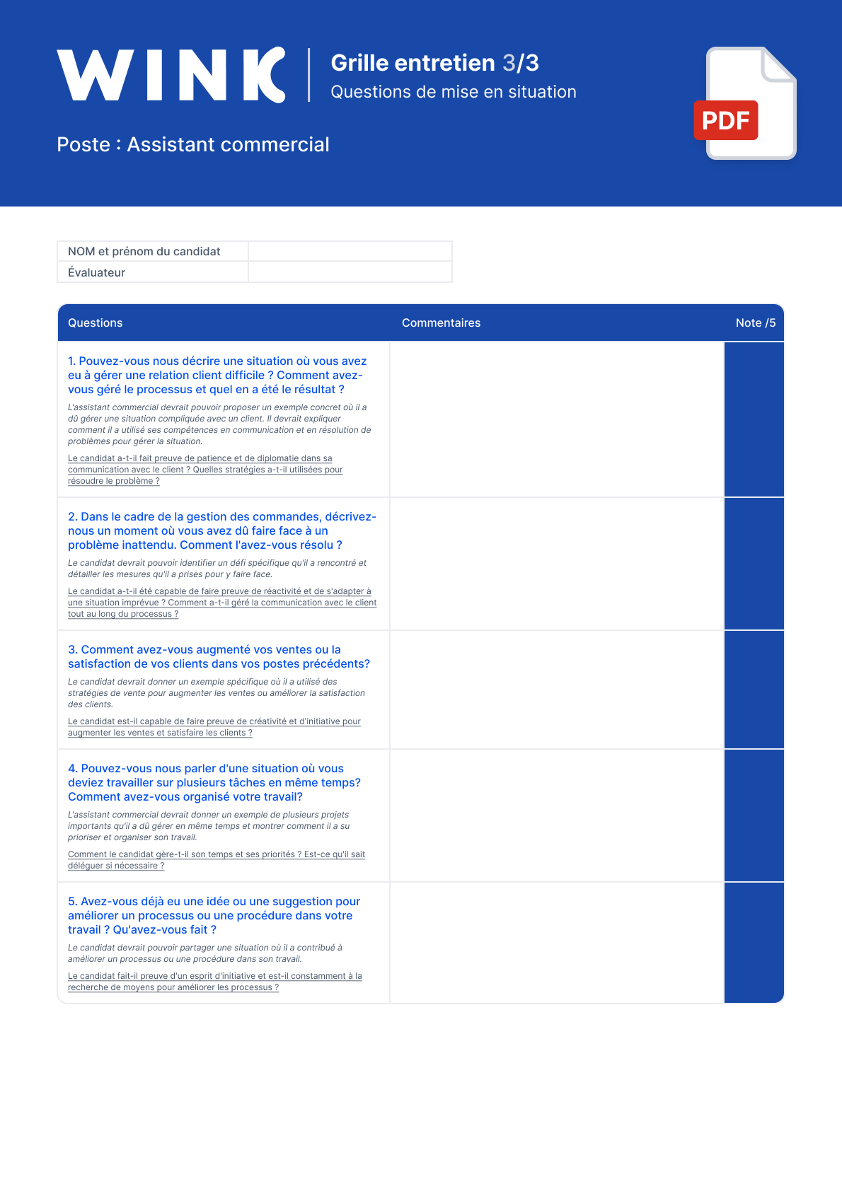 [Modèle] Grille d'évaluation entretien : Assistant commercial