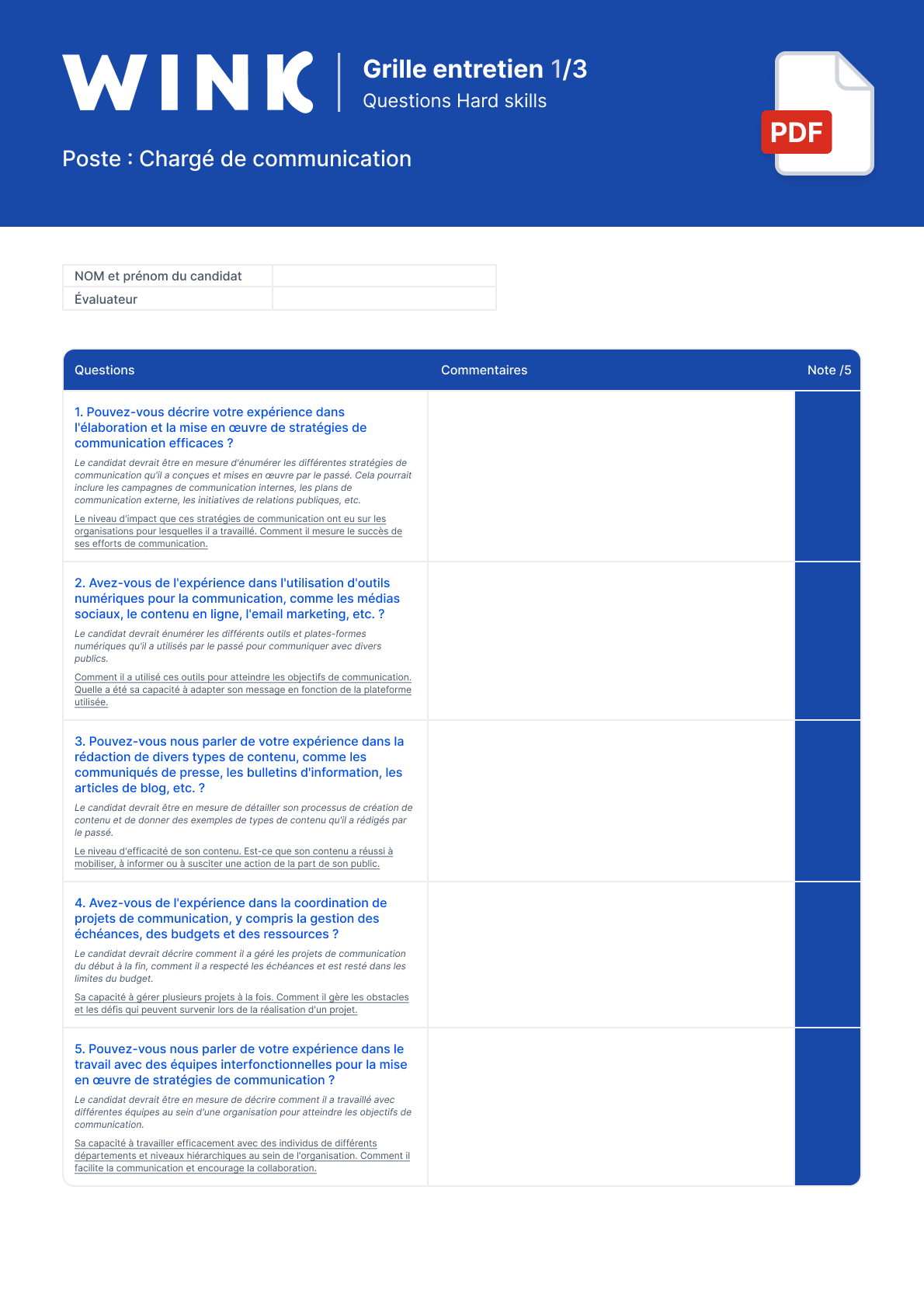 [Modèle] Grille d'évaluation entretien : Chargé de communication