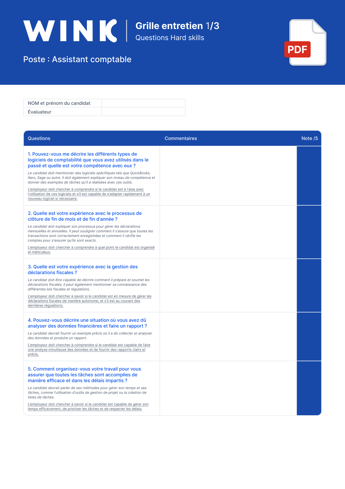[Modèle] Grille d'évaluation entretien : Assistant comptable