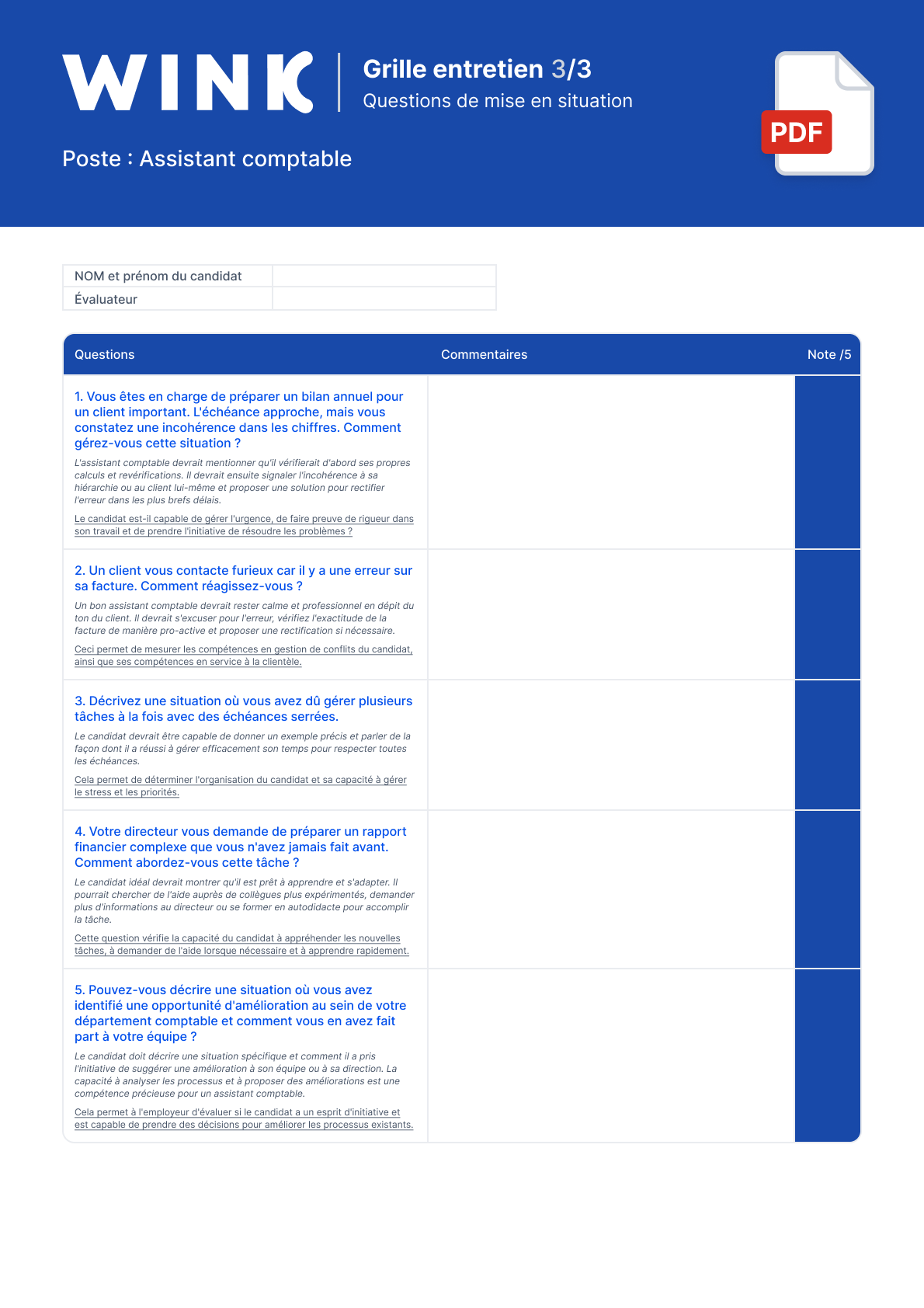 [Modèle] Grille d'évaluation entretien : Assistant comptable