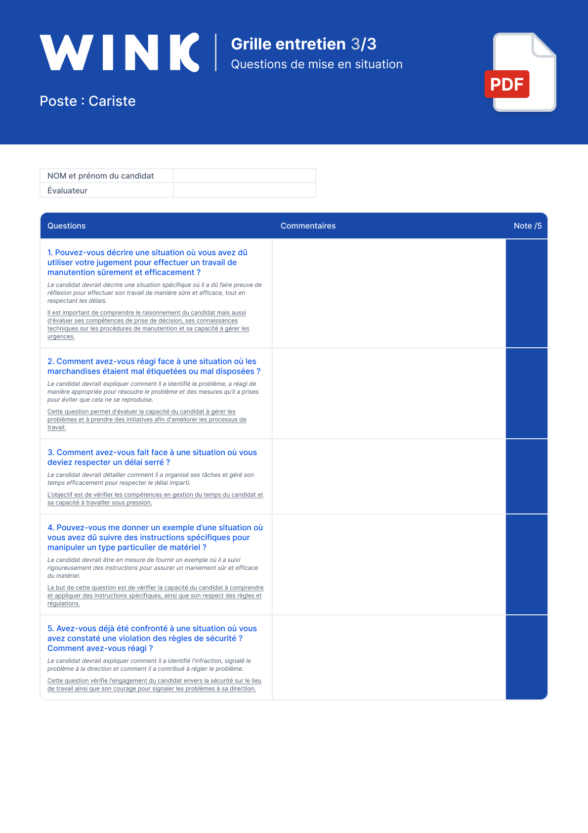 [Modèle] Grille d'évaluation entretien : Cariste