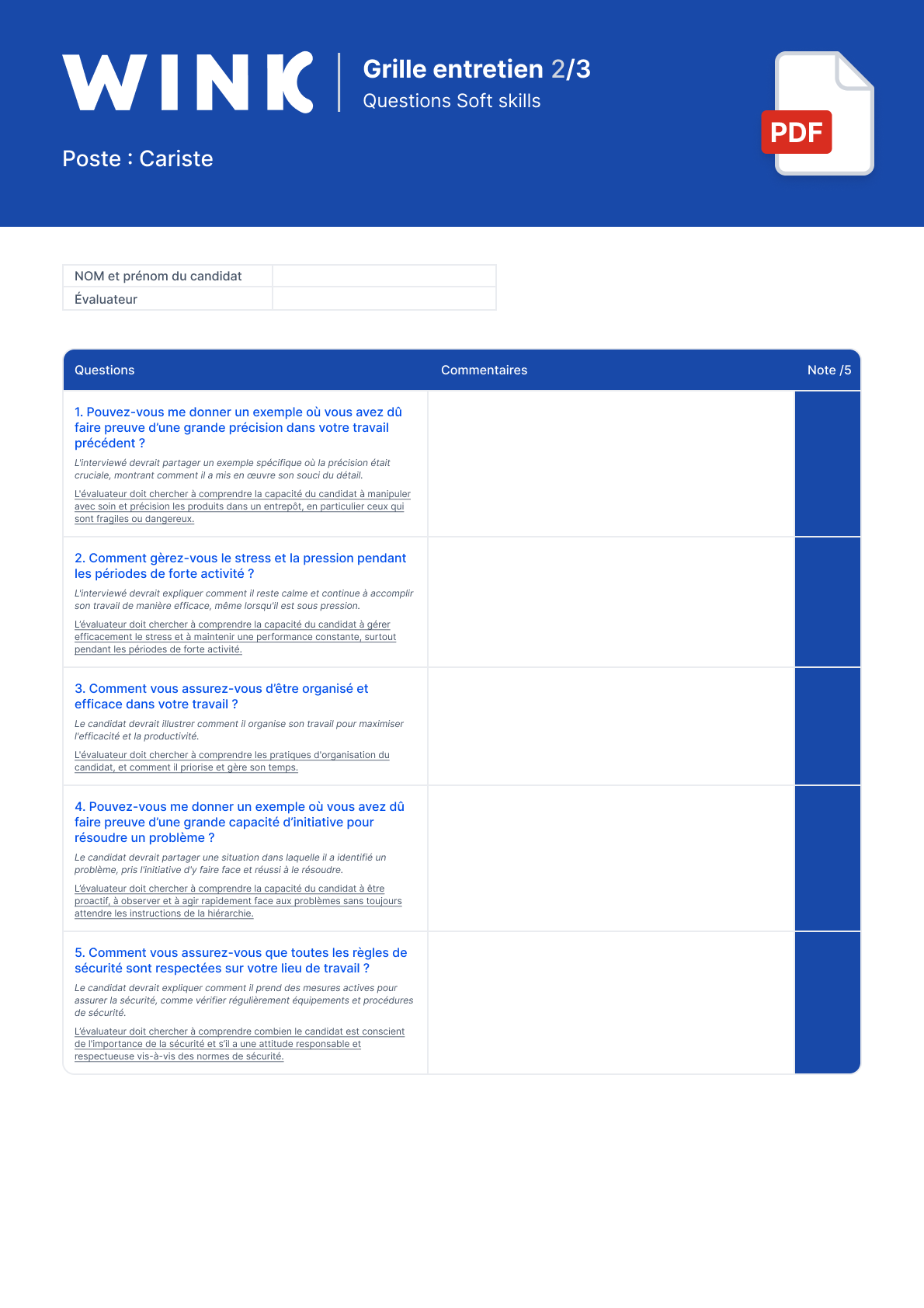 [Modèle] Grille d'évaluation entretien : Cariste